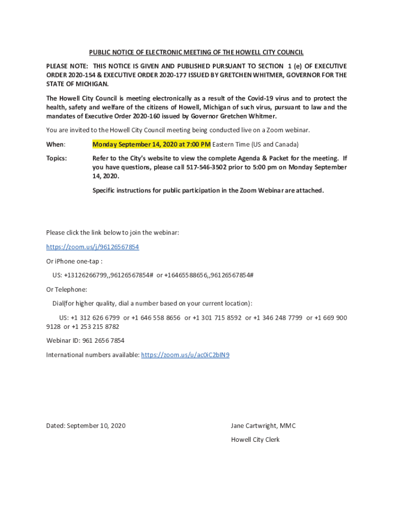 Fillable Online ORDER 2020-154 & EXECUTIVE ORDER 2020-177 ISSUED BY ...