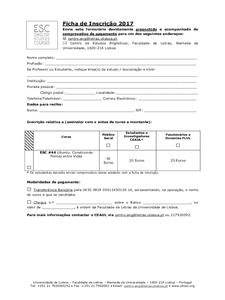 Preenchível Disponível Inscries - Faculdade de Letras da Universidade ...
