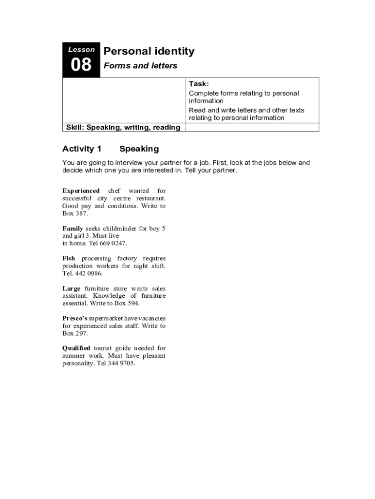 Fillable Online EL 1 - 08 - student workbook- Filling in forms, writing ...