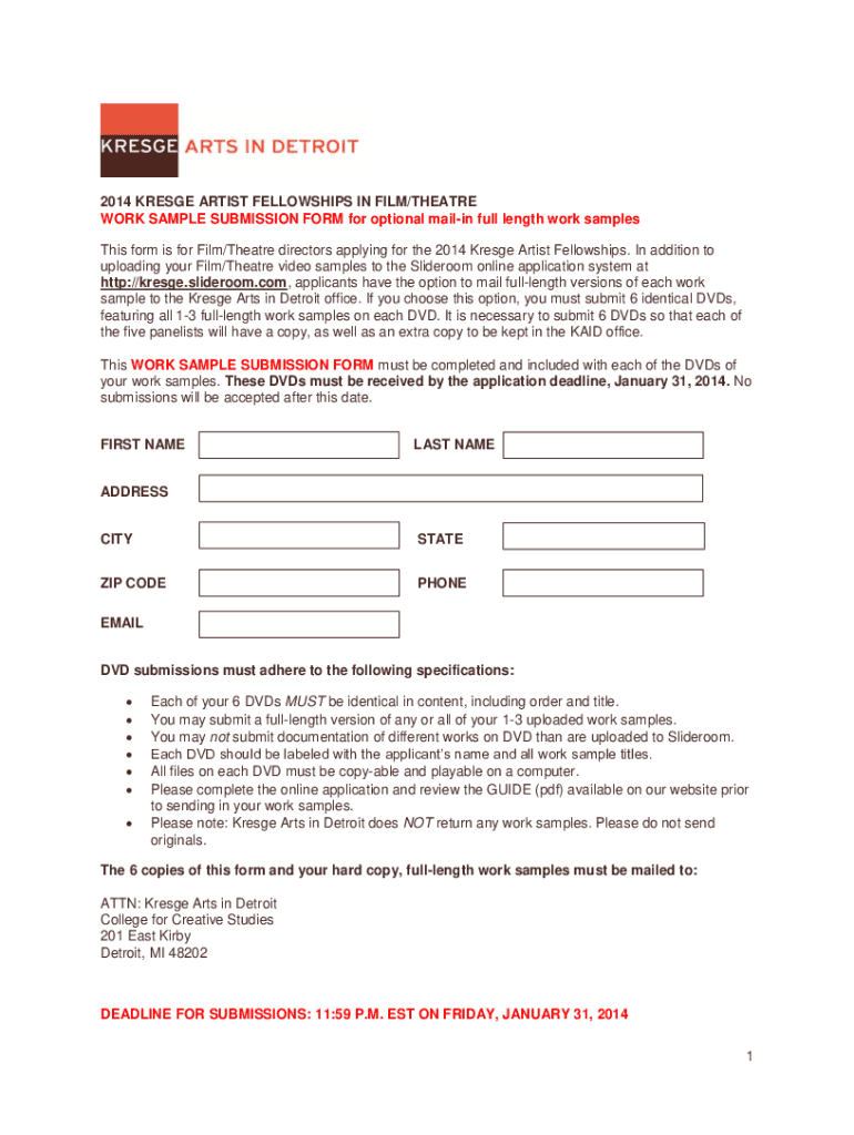 Fillable Online WORK SAMPLE SUBMISSION FORM for optional mail-in ...