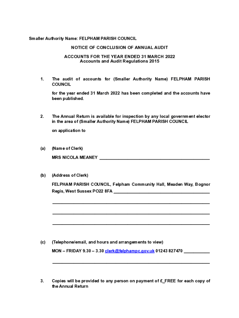 Fillable Online SA-Notice-of-Conclusion-of-Audit-2022 Fax Email Print ...