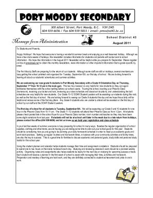 Fillable Online Contact Us - Port Moody Secondary School Fax Email ...