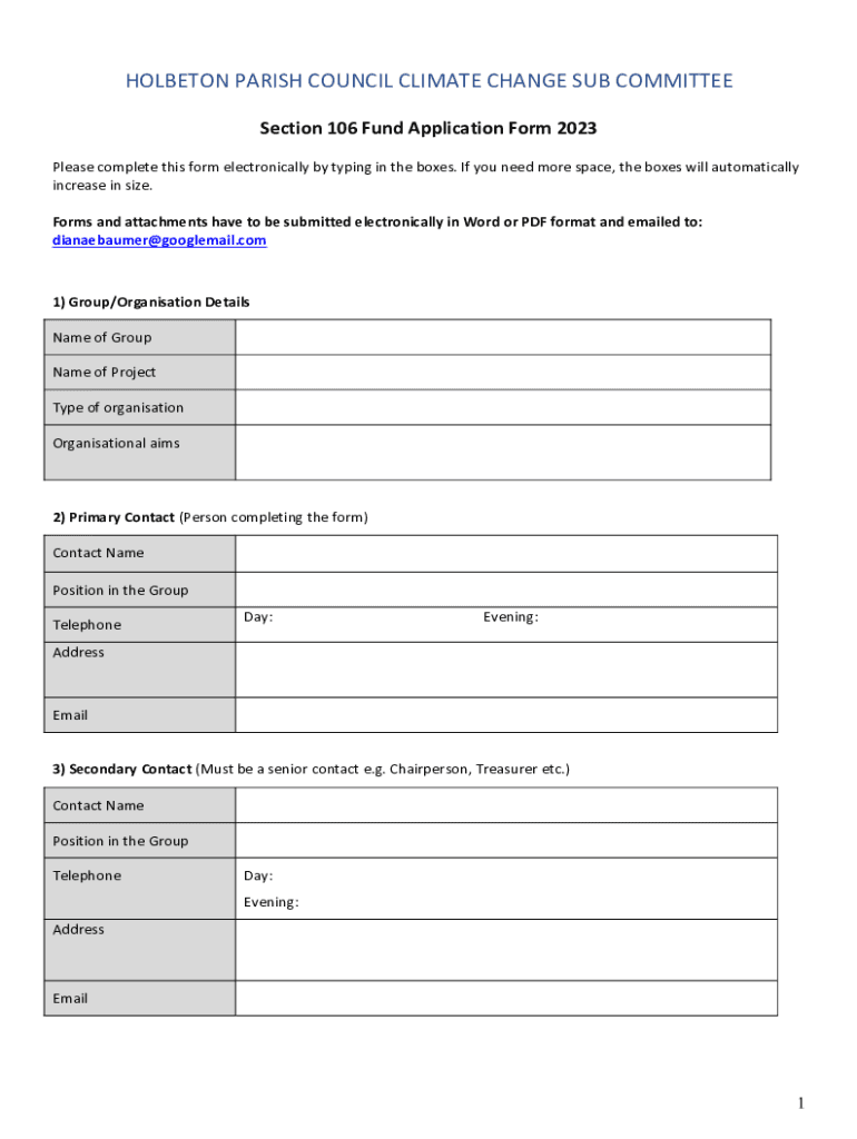 Fillable Online Holbeton climate change sub-committee s106 application ...