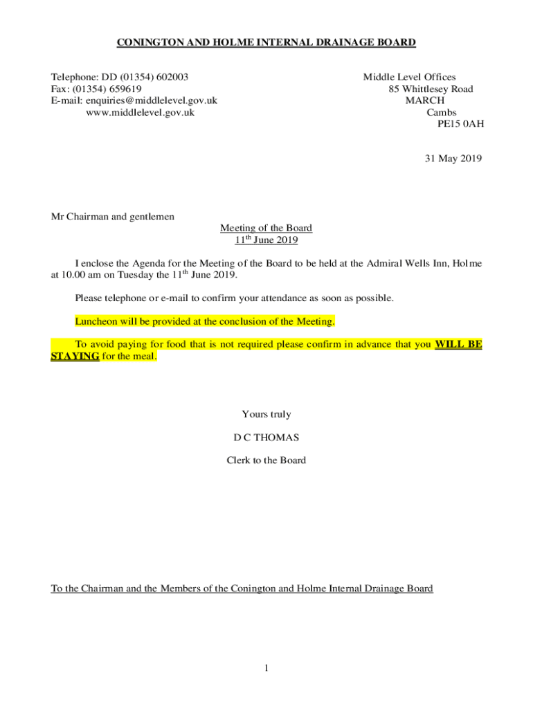 Fillable Online middlelevel gov conington and holme internal drainage board Fax Email Print ...