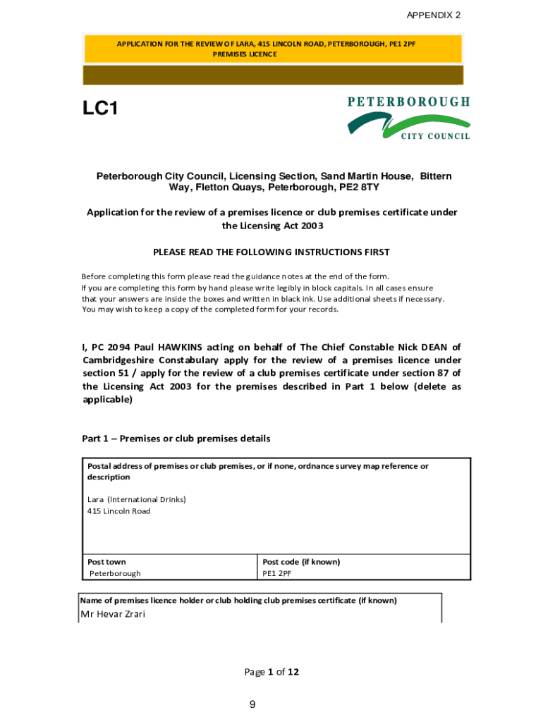 Fillable Online of 12 Application for the review of a premises licence ...