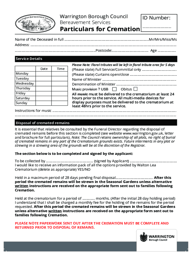 Fillable Online GJ00366 New Particulars of Cremation. GJ00366 New Particulars of Cremation Fax ...