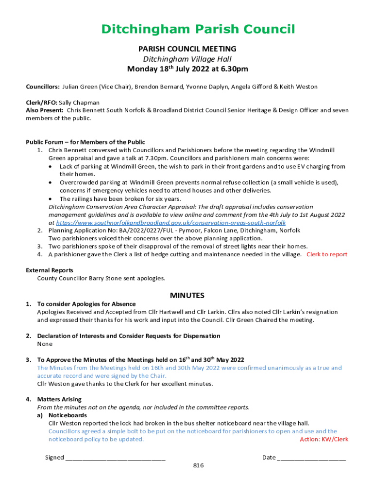 Fillable Online ditchinghampc norfolkparishes gov Ditchingham Village ...