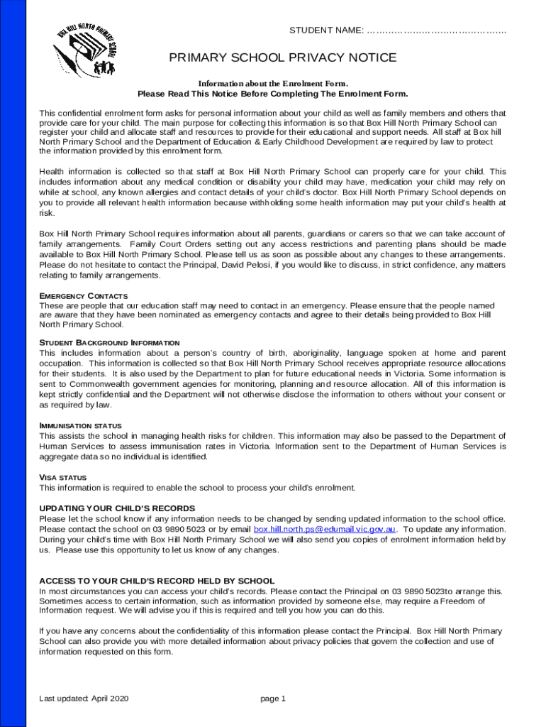 Online caulfieldps vic edu This confidential enrolment ... - bhnps vic ...