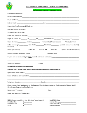 Fillable Online Notice of IntermentEarthen Burial Form Fax Email Print ...