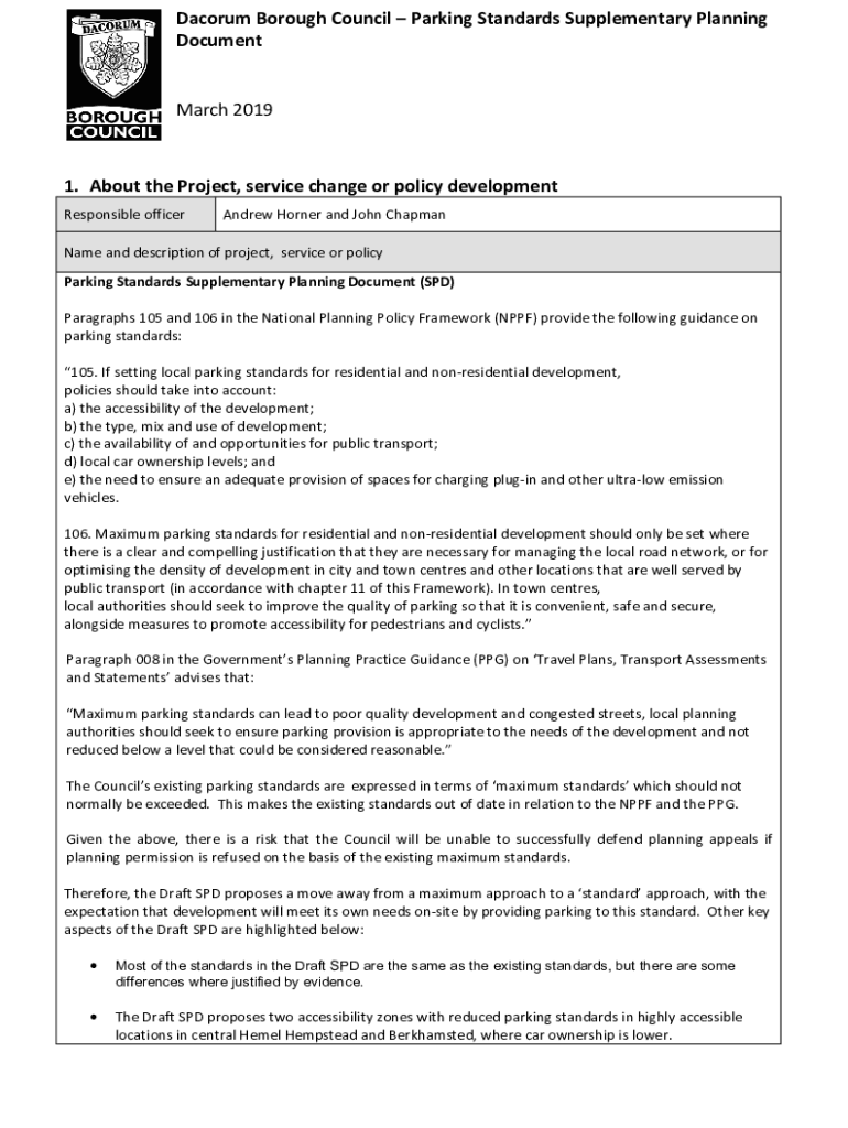 Fillable Online Parking Standards Supplementary Planning Document Fax ...