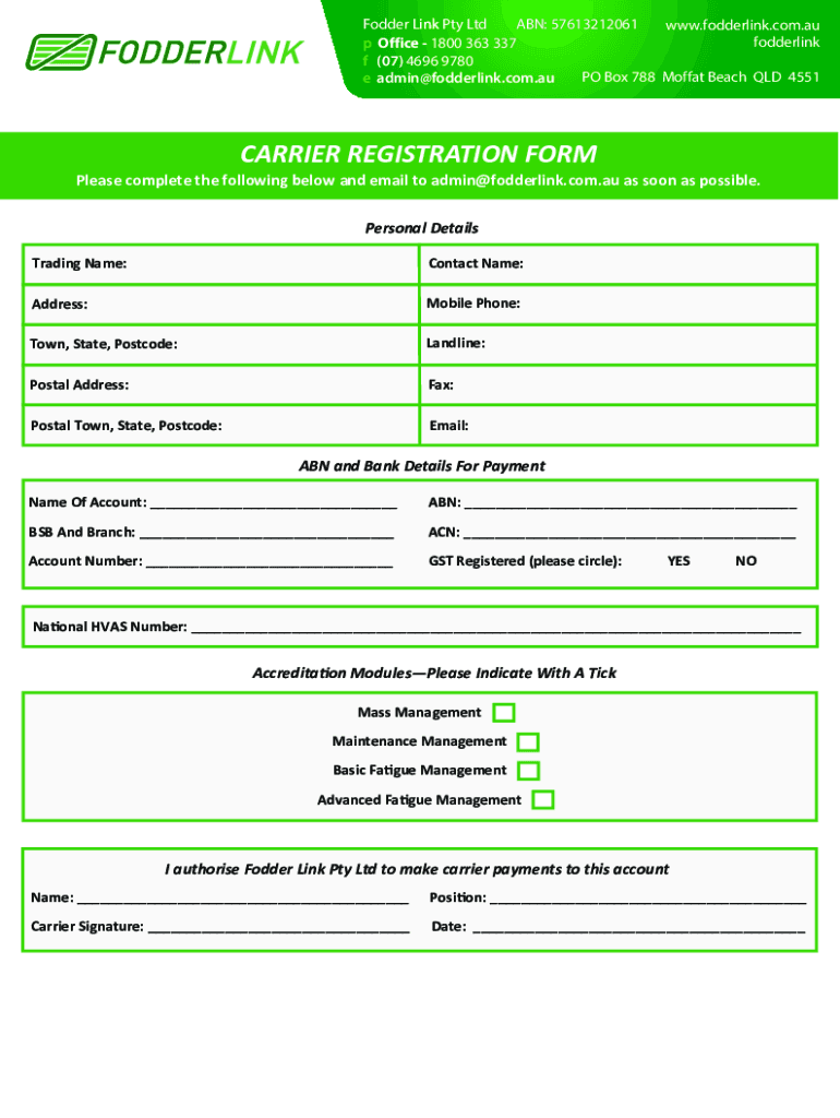Fillable Online CARRIER REGISTRATION FORM Fax Email Print - pdfFiller