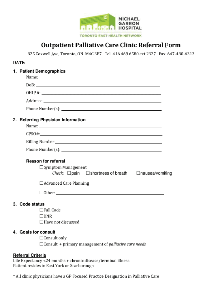Fillable Online Outpatient Palliative Care Clinic Referral Form Fax ...