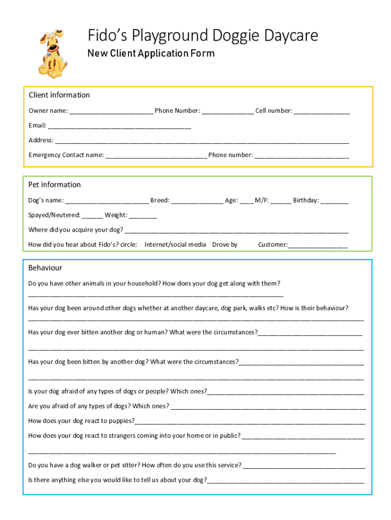 Fillable Online Fido's Playground Doggie Daycare Fax Email Print ...