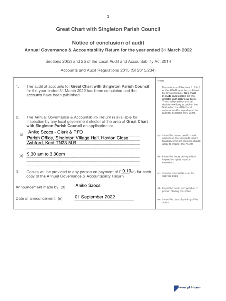 Fillable Online Annual Governance & Accountability Return for the ...