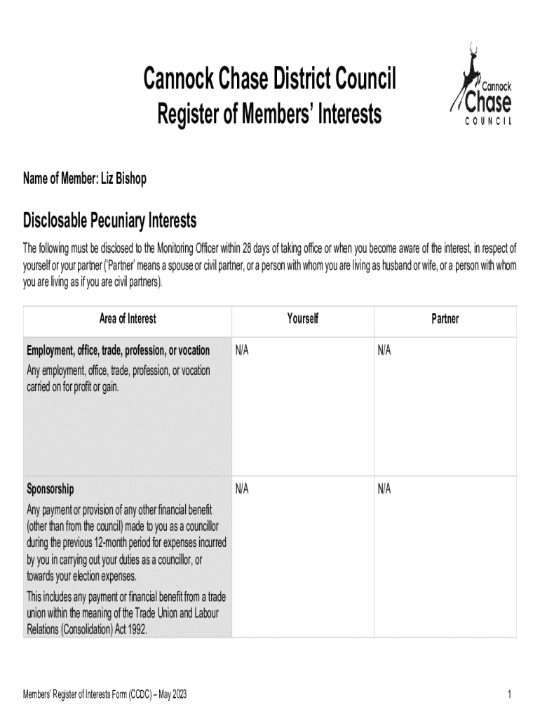 Fillable Online Register of Interests Form CCDC (Liz Bishop) Fax Email ...
