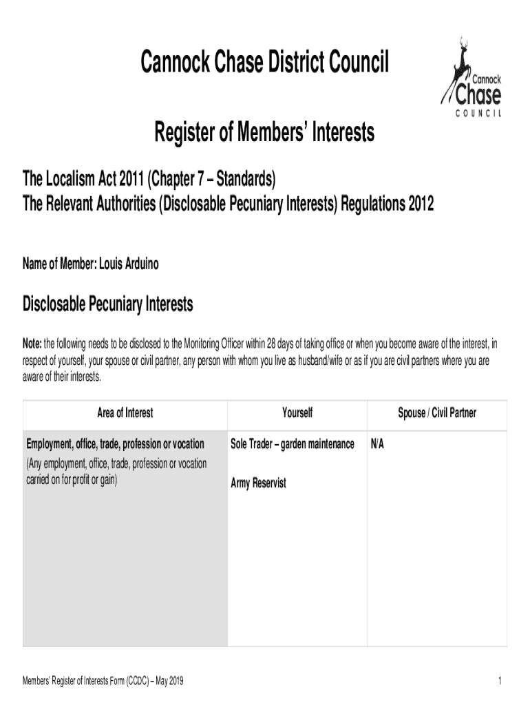 Fillable Online Register of Interests Form - Louis Arduino Fax Email ...