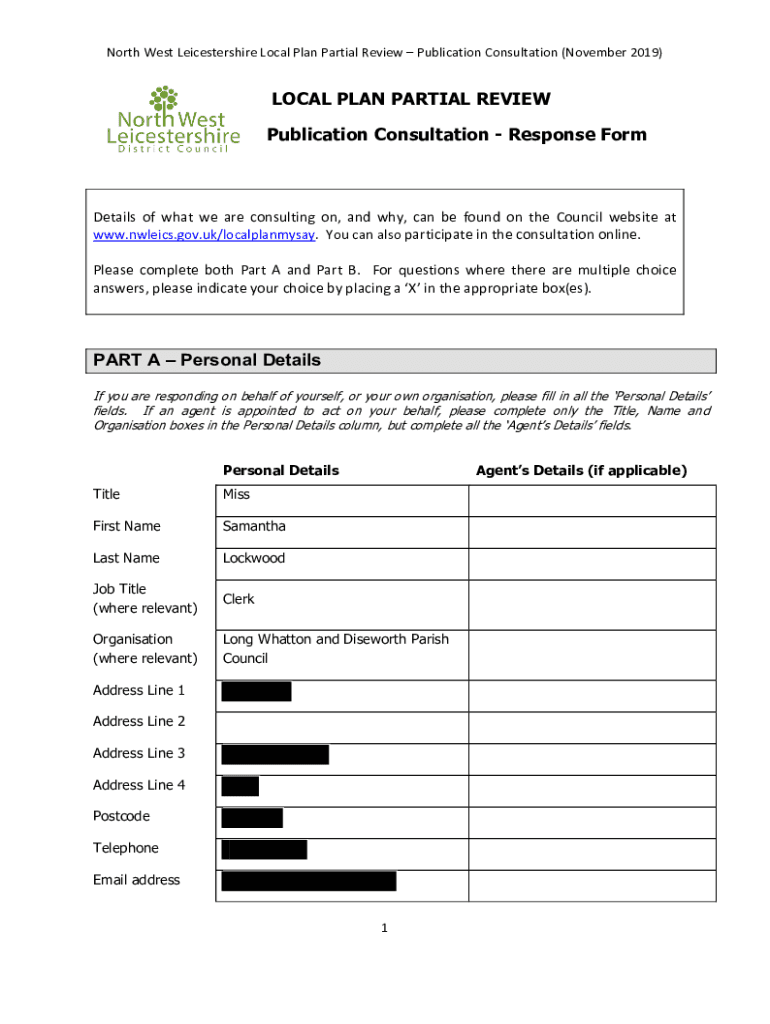 Fillable Online Long Whatton & Diseworth Neighbourhood Plan Fax Email ...