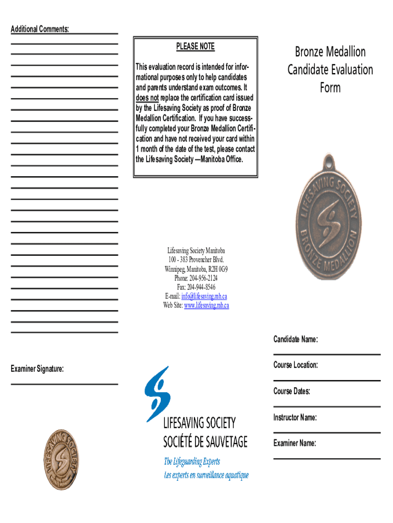 Fillable Online Bronze Medallion Evaluation Form.pub Fax Email Print - pdfFiller