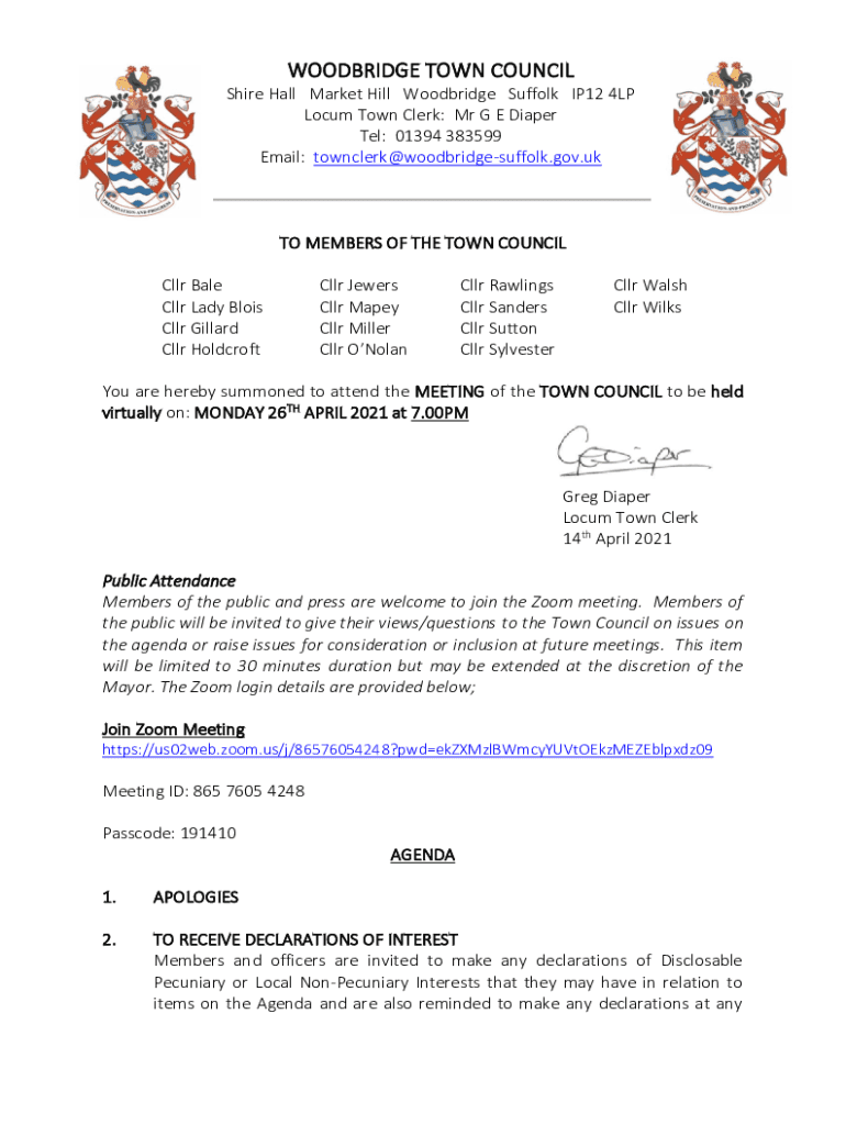 Fillable Online Woodbridge Shire Hall Fax Email Print - pdfFiller