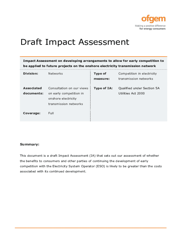 Fillable Online Early Competition IA. Impact assessment form Fax Email ...