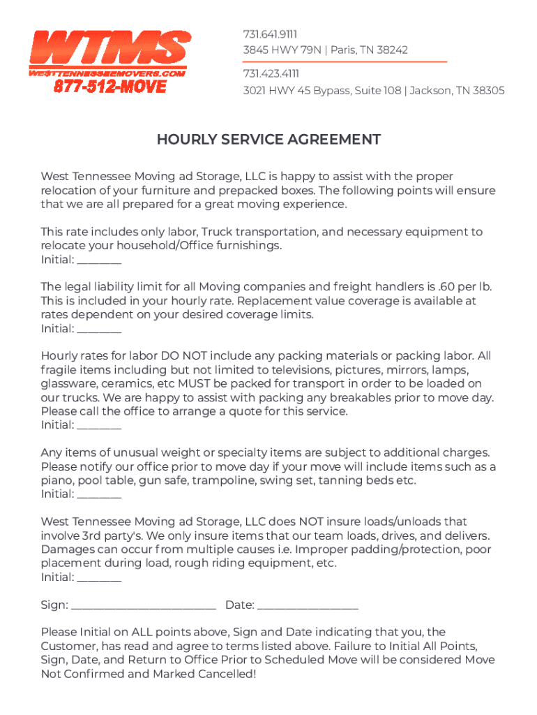 Fillable Online Hourly Service Agreement Fax Email Print - pdfFiller