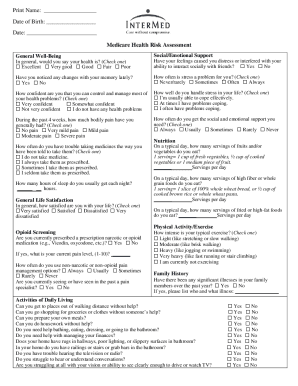 Fillable Online Medicare Patient Health Risk Assessment (HRA) & History Fax Email Print - pdfFiller