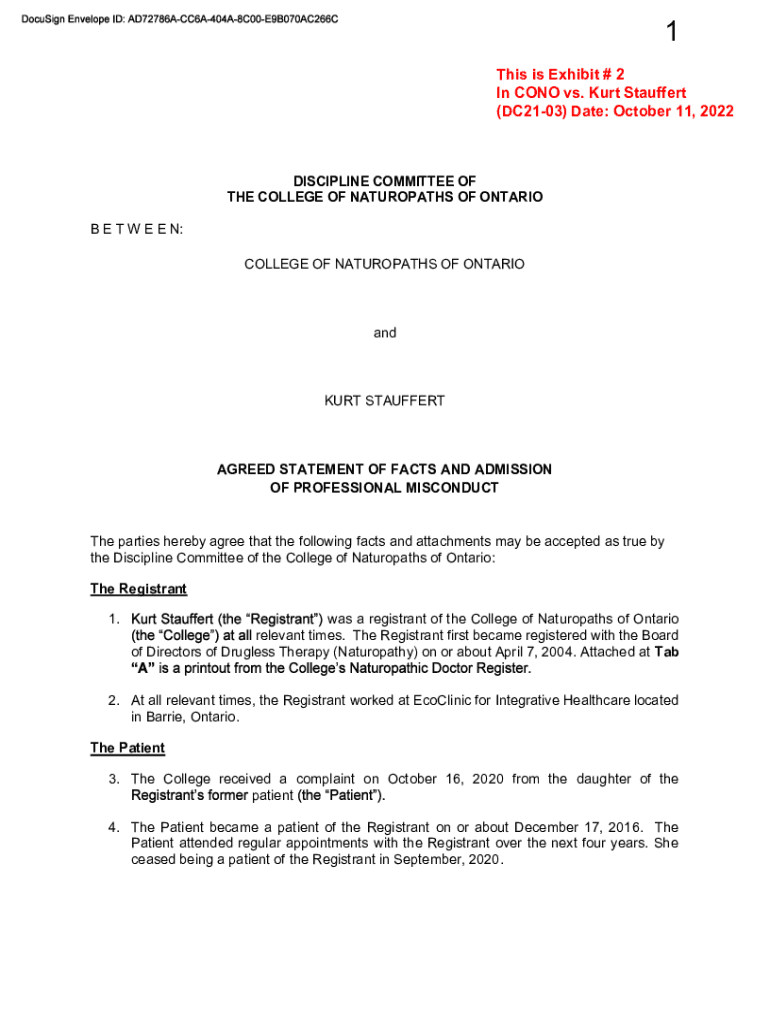 Fillable Online Exhibit No. 2 - Agreed Statement of Facts DC21-03 Fax ...