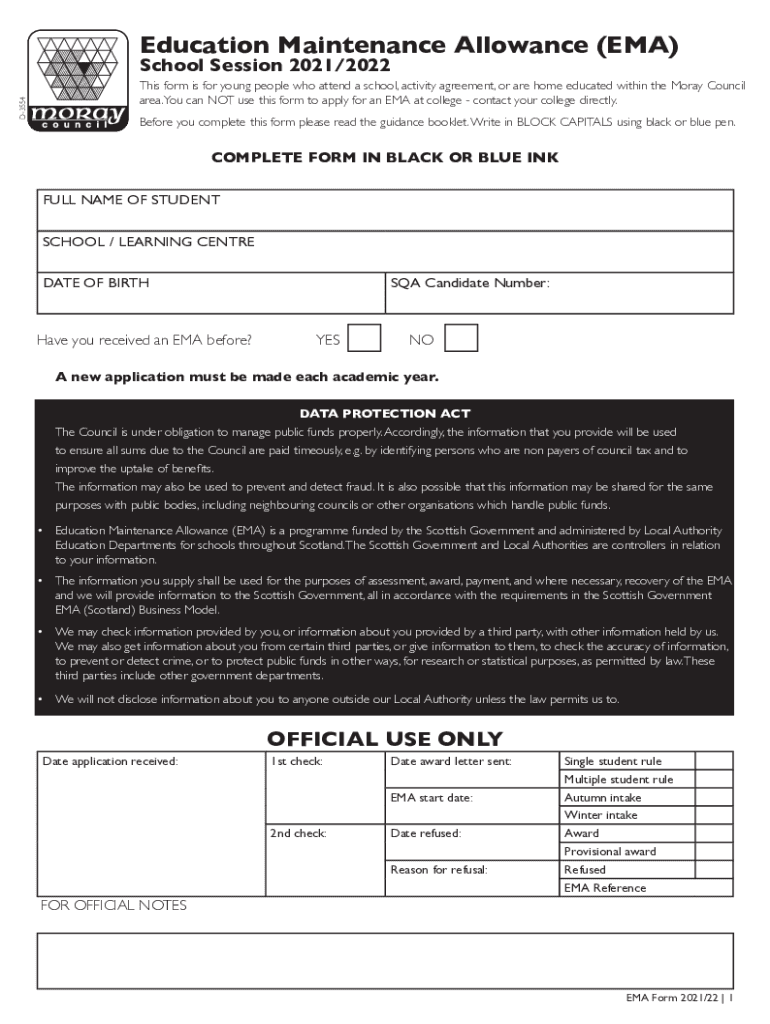 Fillable Online Apply for or renew an Education Maintenance Allowance ...