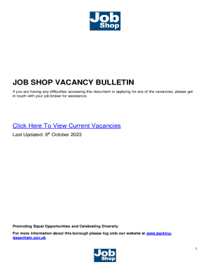 Fillable Online JOB SHOP VACANCY BULLETIN Fax Email Print - pdfFiller