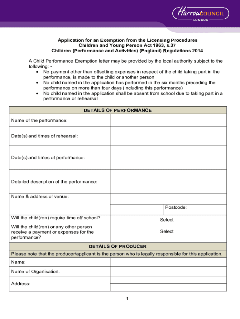 Fillable Online Application for Exemption from the Licensing Procedures ...