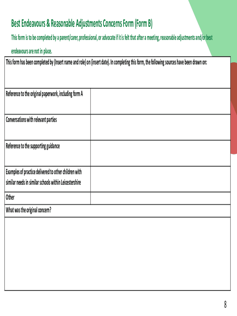 Fillable Online Best endeavours and reasonable adjustments concerns ...