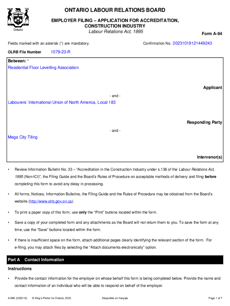 Fillable Online OLRB EMPLOYER FILING - APPLICATION FOR ACCREDITATION ...