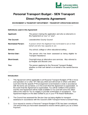 Fillable Online Personal Transport Budget - SEN Transport Direct ...