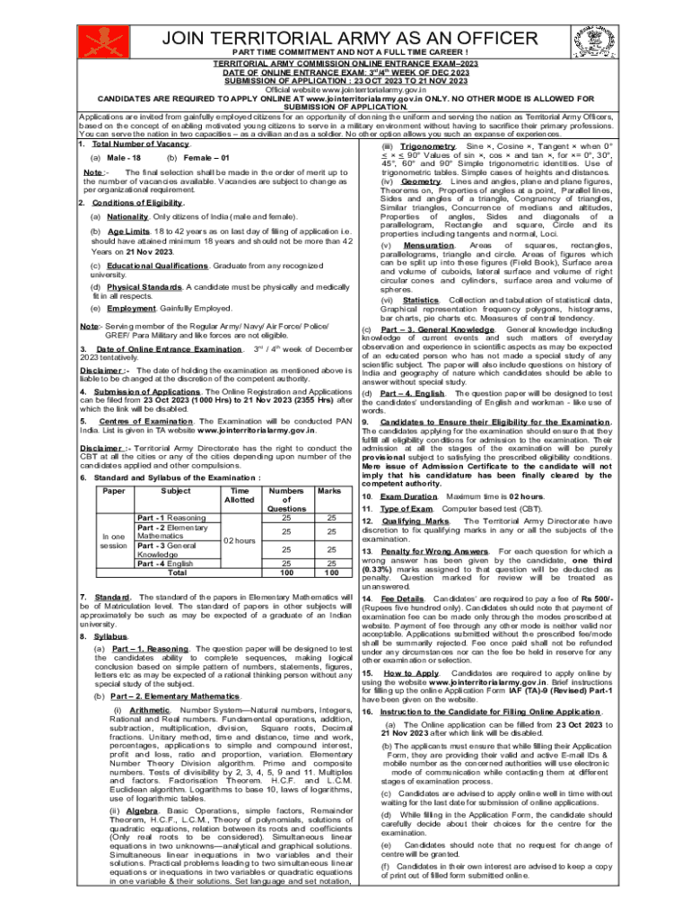 Fillable Online instructions to candidates applying for commission in ...