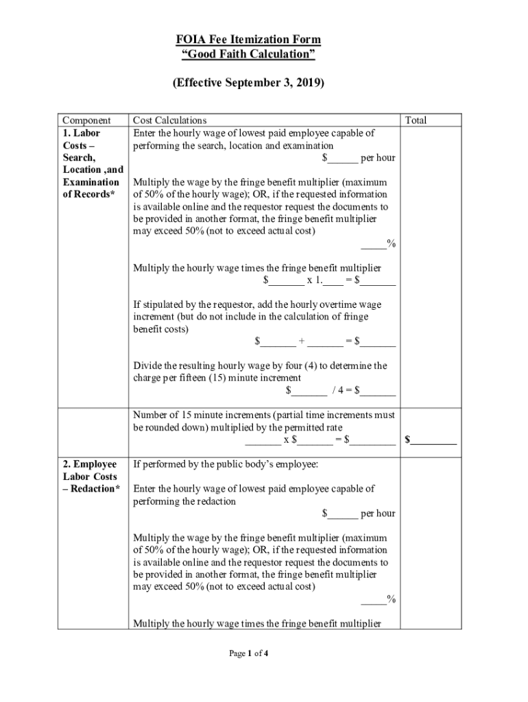 Fillable Online FOIA Fee Itemization Form Good Faith Calculation ...