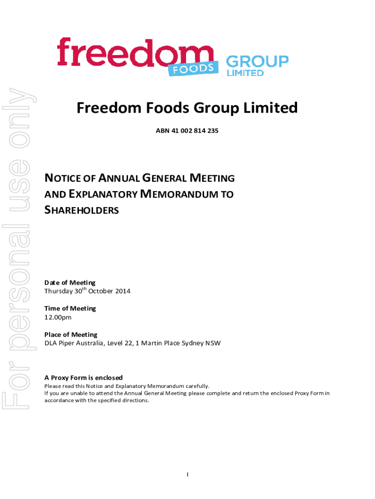 Fillable Online Freedom Foods Group Limited ABN 41 002 814 235 80 ...