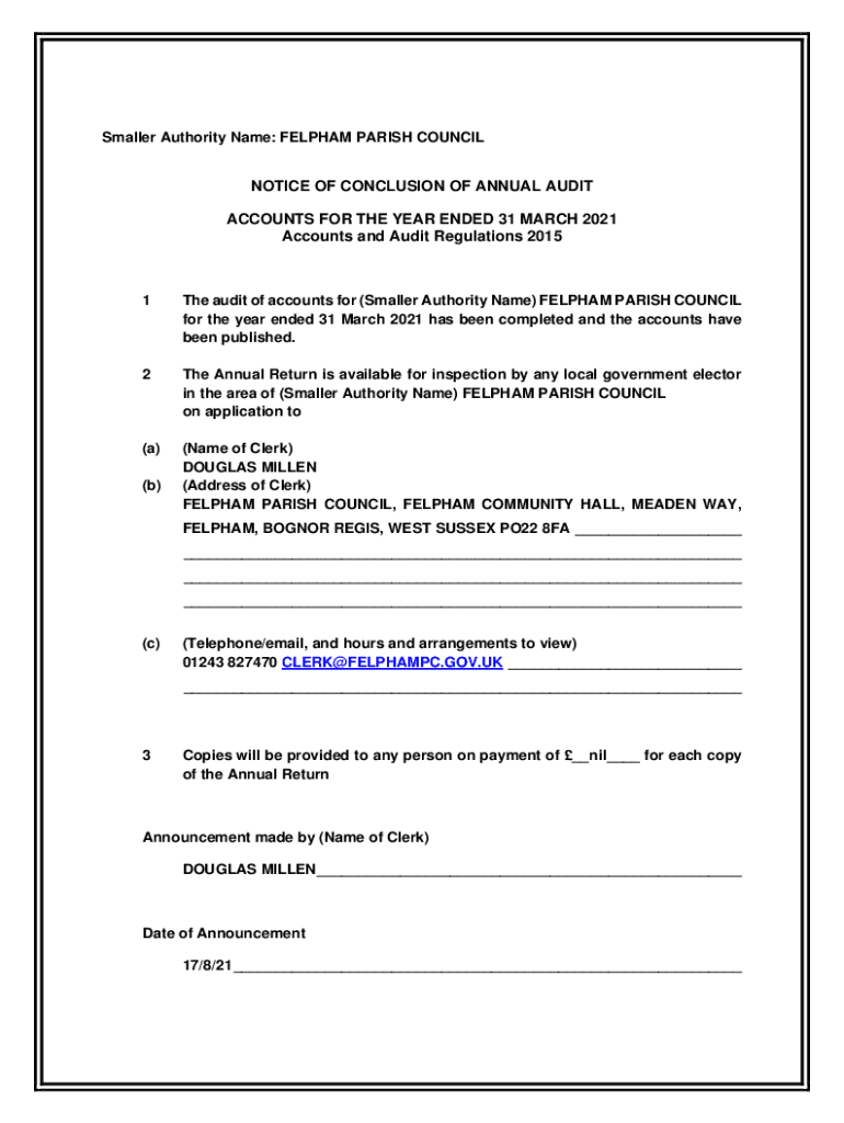 Fillable Online Conclusion of Audit Notice AGAR and Auditor Report.pdf ...