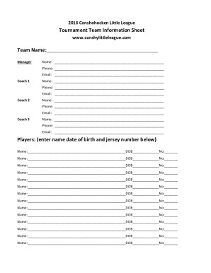 Fillable Online Tournament Team Information Sheet - cloudfront.net Fax ...