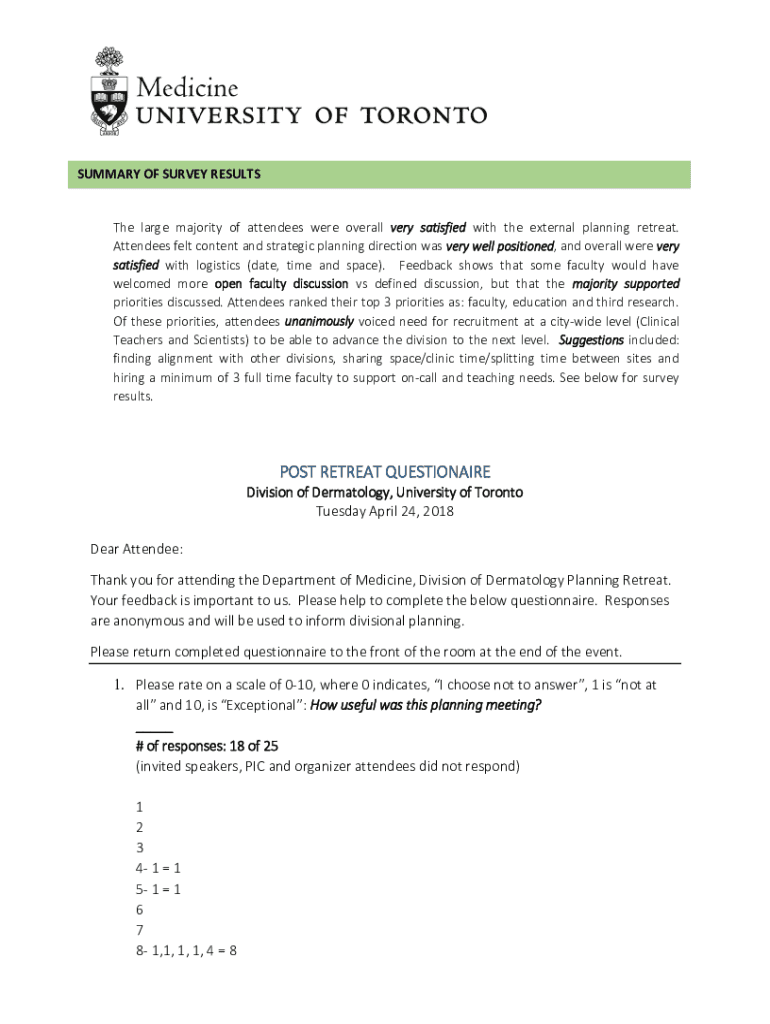 Fillable Online POST RETREAT QUESTIONAIRE - Department of Medicine Fax ...