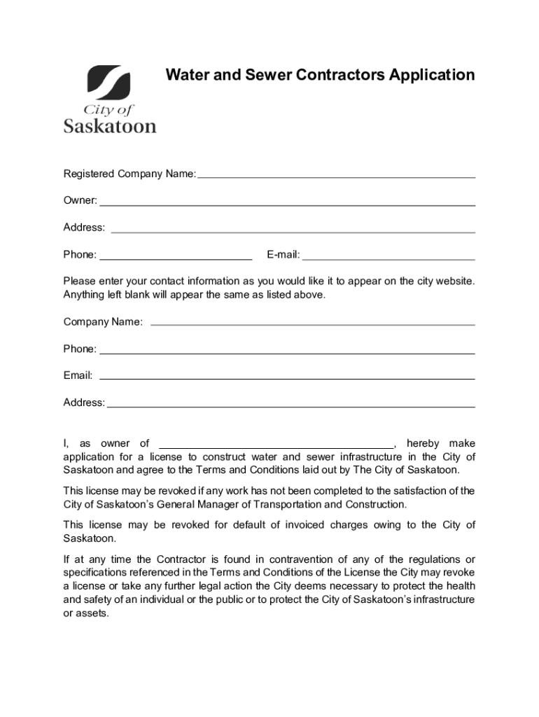 Fillable Online Sewer and Water Contractor Application Fax Email Print ...