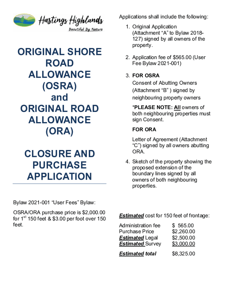 Fillable Online Road and Shore Road Allowance Closing Application Fax ...