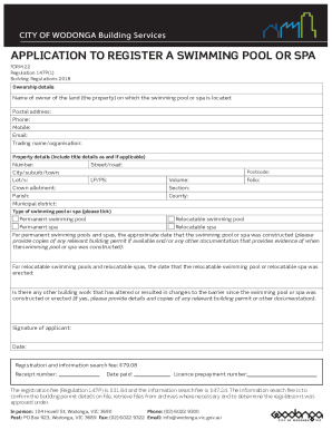 Fillable Online Swimming Pool or Spa Registration - Wodonga City Council Fax Email Print - pdfFiller