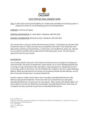 Fillable Online PILOT PARTUM TRIAL CONSENT FORM - The PARTUM Trial Fax ...