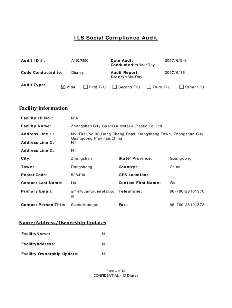 Fillable Online ILS Social Compliance Audit Facility Information Name ...