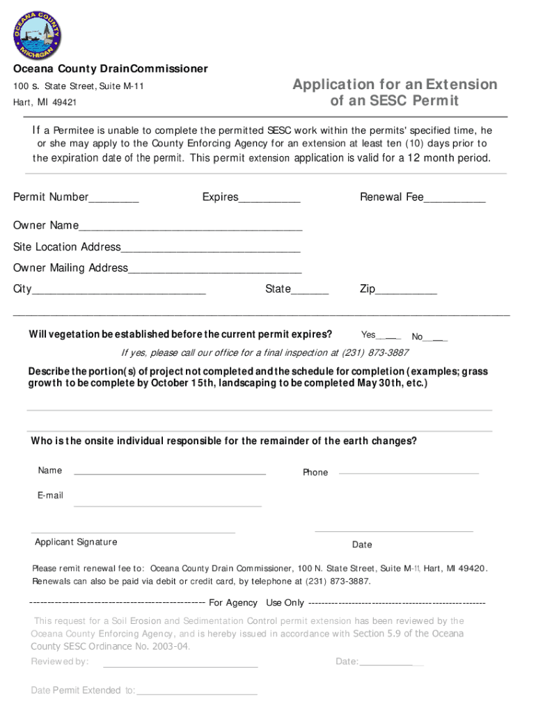 Fillable Online oceana mi Application for an Extension of an SESC ...
