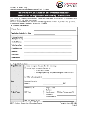 Fillable Online DER Preliminary Consultation Information Request ...