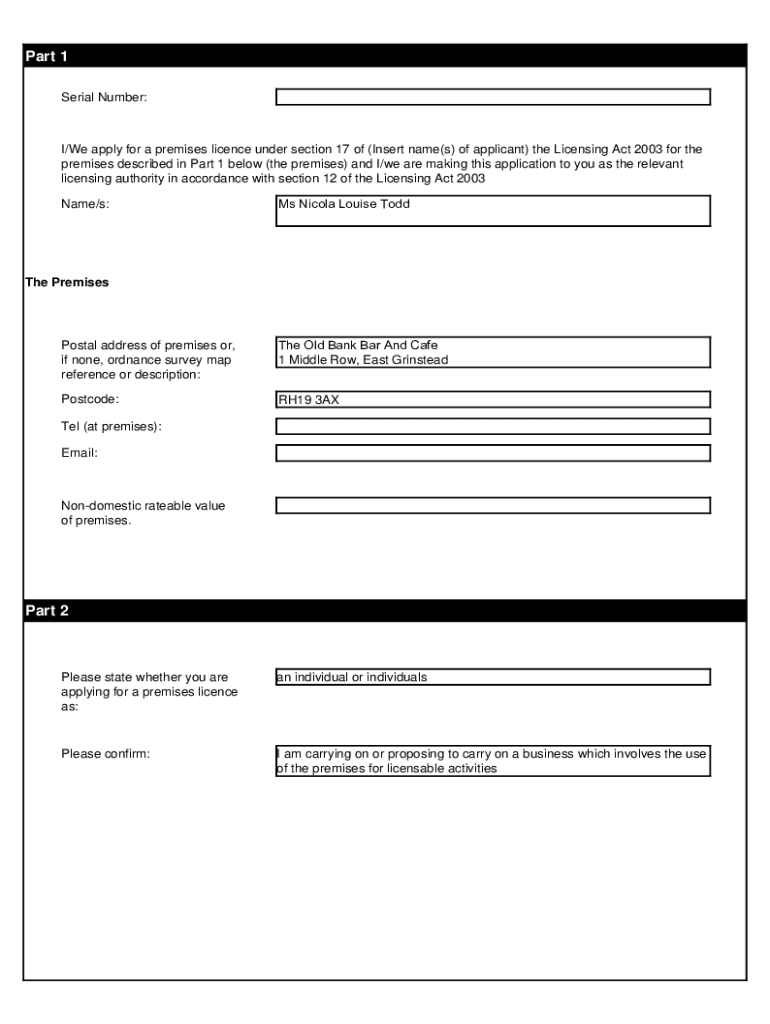 Fillable Online licensing-application-advert-the-old-bank-bar-and-cafe ...