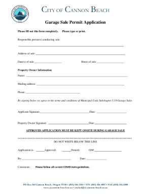 Fillable Online Free Yard Sale Permit Form Template Fax Email Print ...
