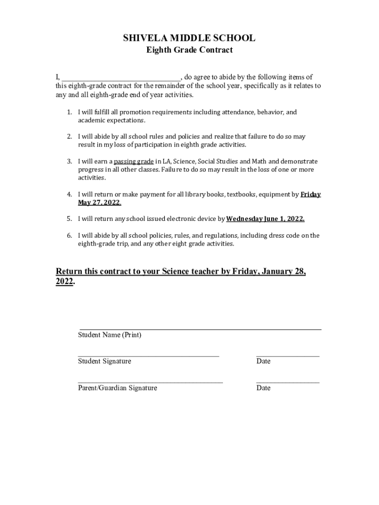 Fillable Online 8th Grade Contract Fax Email Print - pdfFiller