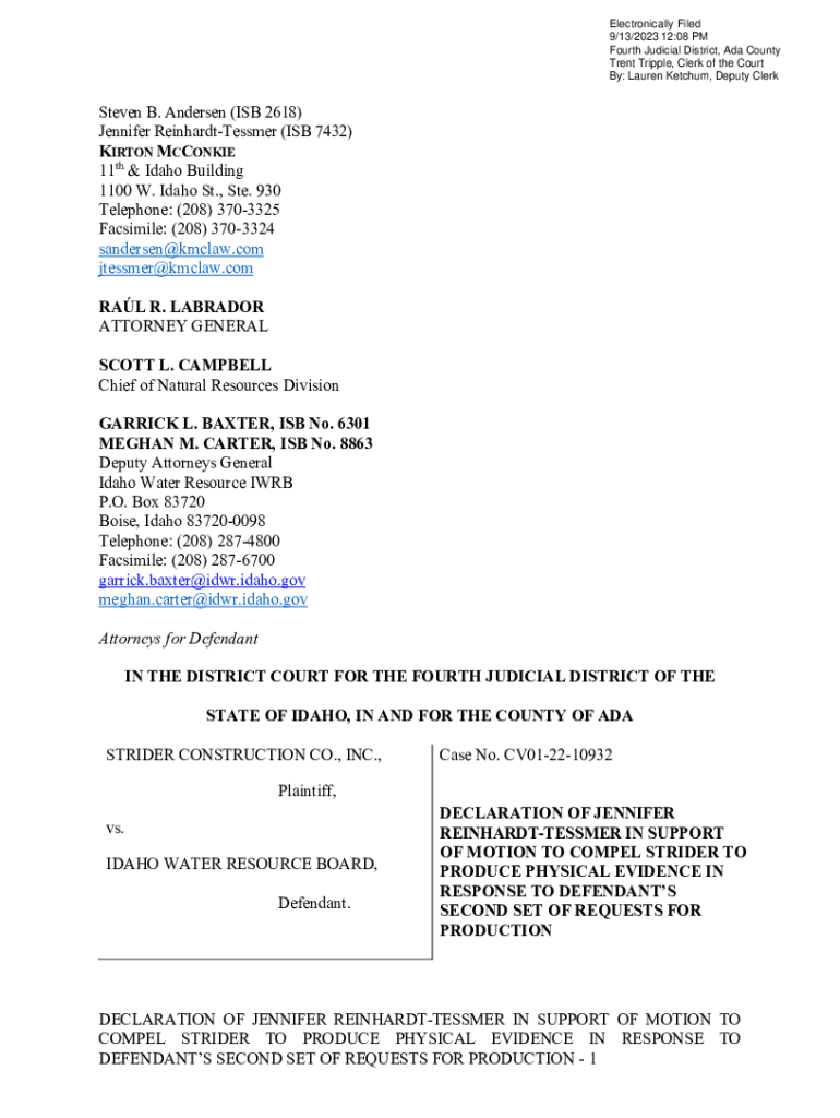 Fillable Online idwr idaho Declaration of Jennifer Reinhardt-Tessmer in ...